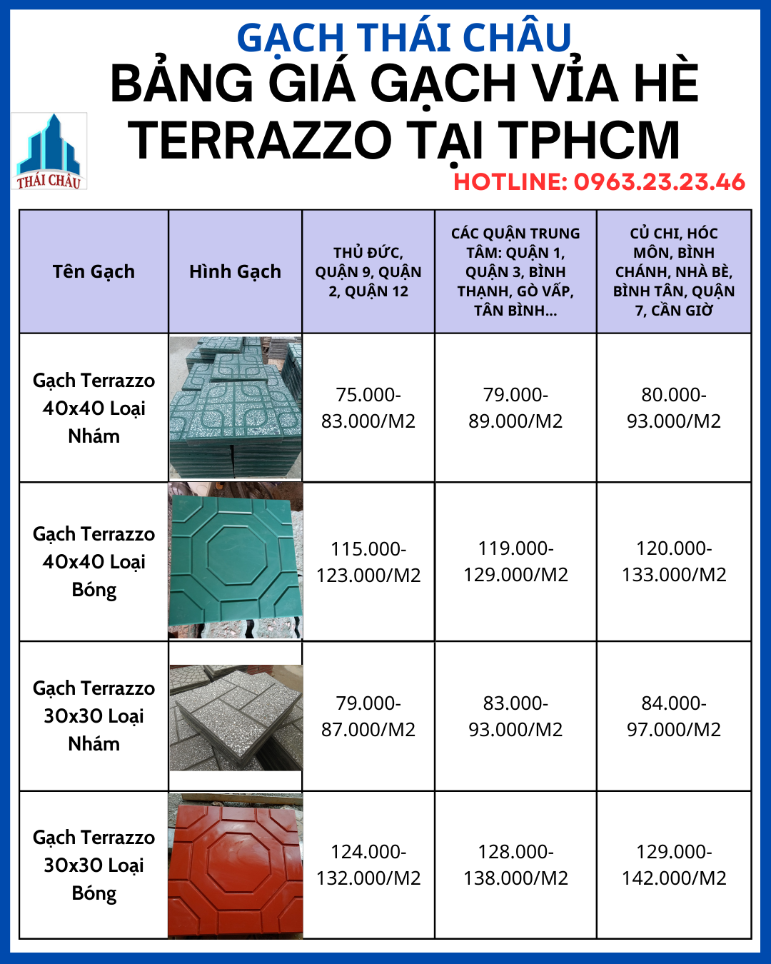 Bảng Giá Gạch Terrazzo Mới Nhất Tại TP Hồ Chí Minh